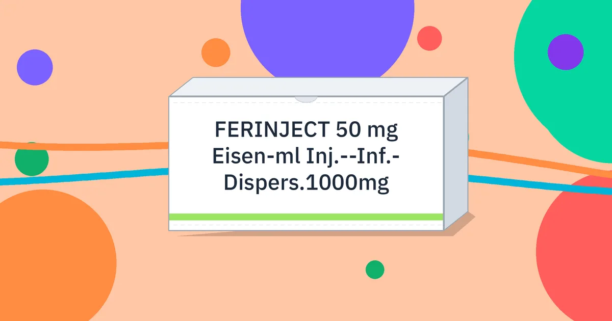 Symbolbild: Packung mit der Aufschrift FERINJECT 50 mg Eisen-ml Inj.--Inf.-Dispers.1000mg (PZN 19825720) – Verfügbarkeit und Bezug in Apotheken in Frankfurt am Main