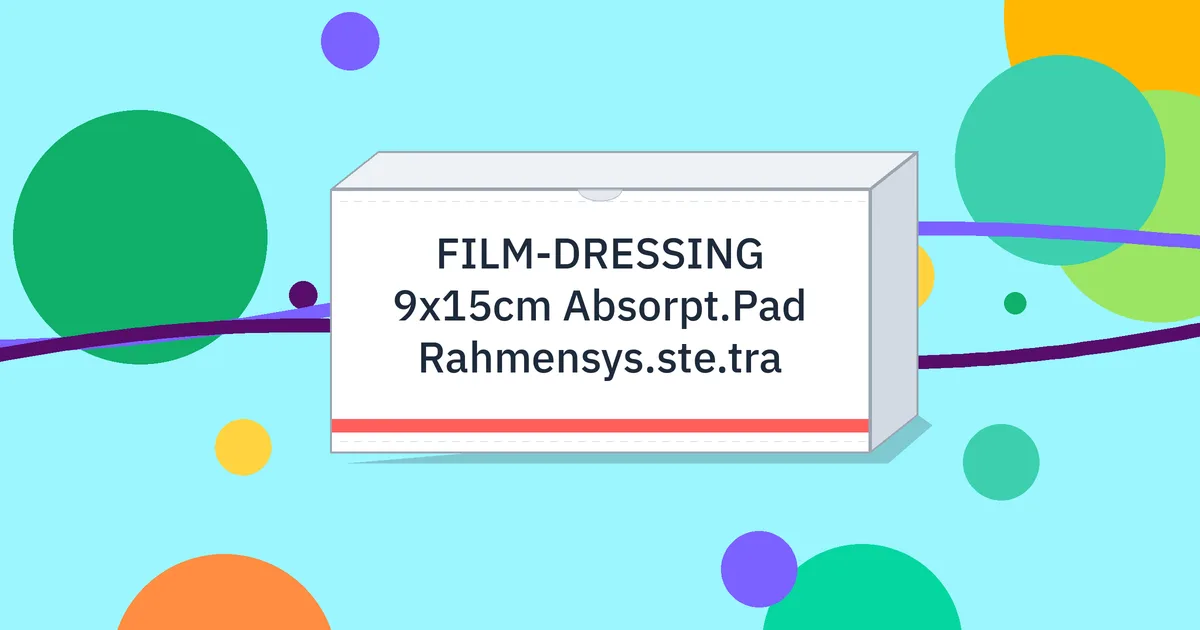 Symbolbild: Packung mit der Aufschrift FILM-DRESSING 9x15cm Absorpt.Pad Rahmensys.ste.tra (PZN 19509048) – Verfügbarkeit und Bezug in Apotheken in Frankfurt am Main