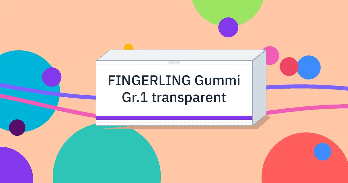 Symbolbild: Packung mit der Aufschrift FINGERLING Gummi Gr.1 transparent (PZN 03465188) – Verfügbarkeit und Bezug in Apotheken in Frankfurt am Main