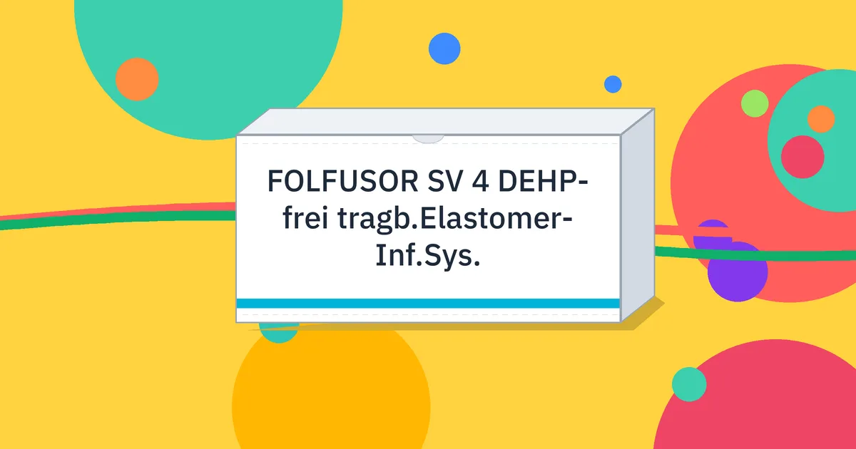 Symbolbild: Packung mit der Aufschrift FOLFUSOR SV 4 DEHP-frei tragb.Elastomer-Inf.Sys. (PZN 14003775) – Verfügbarkeit und Bezug in Apotheken in Frankfurt am Main
