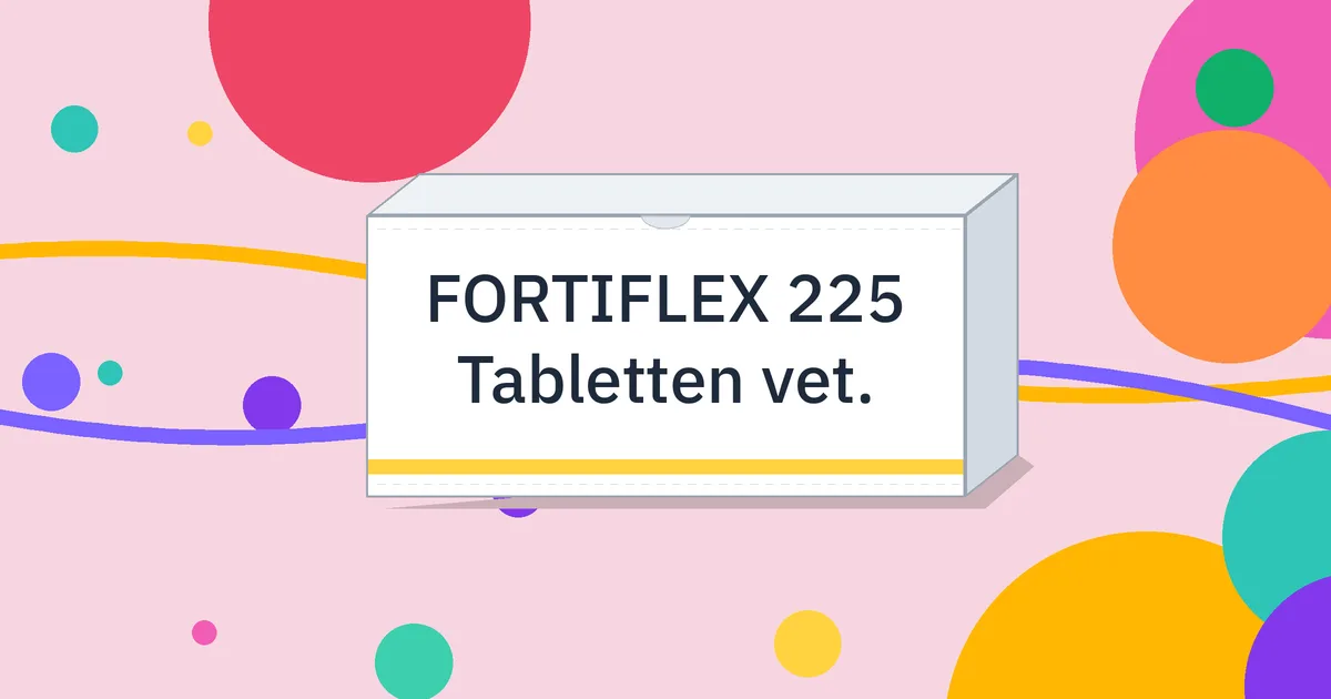 Symbolbild: Packung mit der Aufschrift FORTIFLEX 225 Tabletten vet. (PZN 01657937) – Verfügbarkeit und Bezug in Apotheken in Frankfurt am Main
