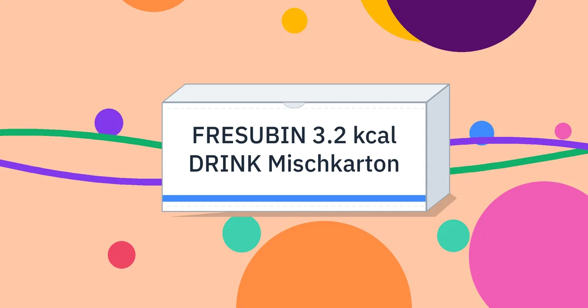 Symbolbild: Packung mit der Aufschrift FRESUBIN 3.2 kcal DRINK Mischkarton (PZN 20599269) – Verfügbarkeit und Bezug in Apotheken in Frankfurt am Main