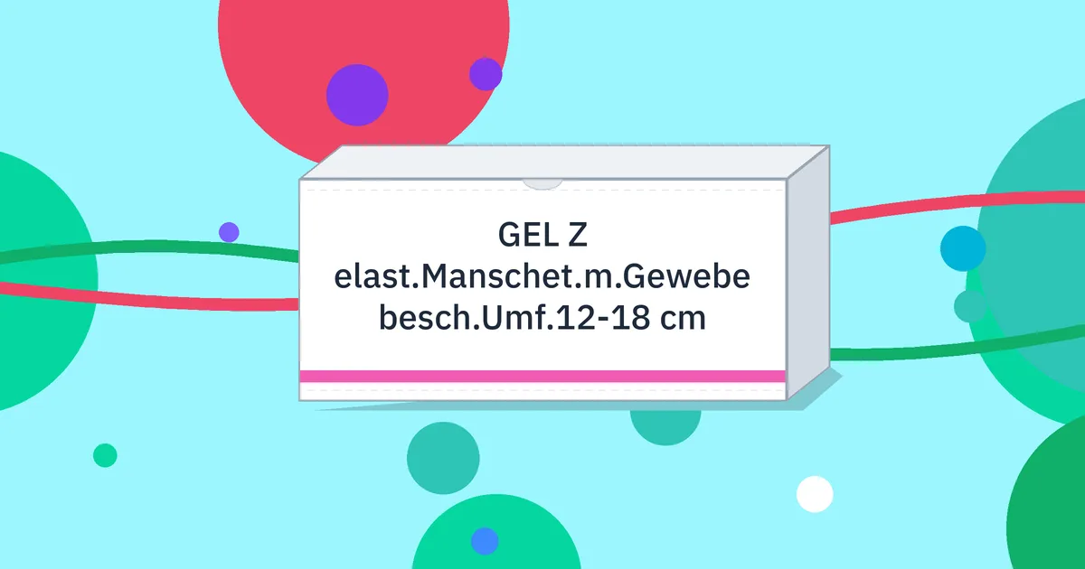 Symbolbild: Packung mit der Aufschrift GEL Z elast.Manschet.m.Gewebe besch.Umf.12-18 cm (PZN 11078962) – Verfügbarkeit und Bezug in Apotheken in Frankfurt am Main