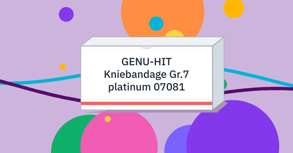 Symbolbild: Packung mit der Aufschrift GENU-HIT Kniebandage Gr.7 platinum 07081 (PZN 06114762) – Verfügbarkeit und Bezug in Apotheken in Frankfurt am Main