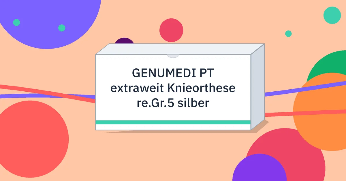 Symbolbild: Packung mit der Aufschrift GENUMEDI PT extraweit Knieorthese re.Gr.5 silber (PZN 10073112) – Verfügbarkeit und Bezug in Apotheken in Frankfurt am Main