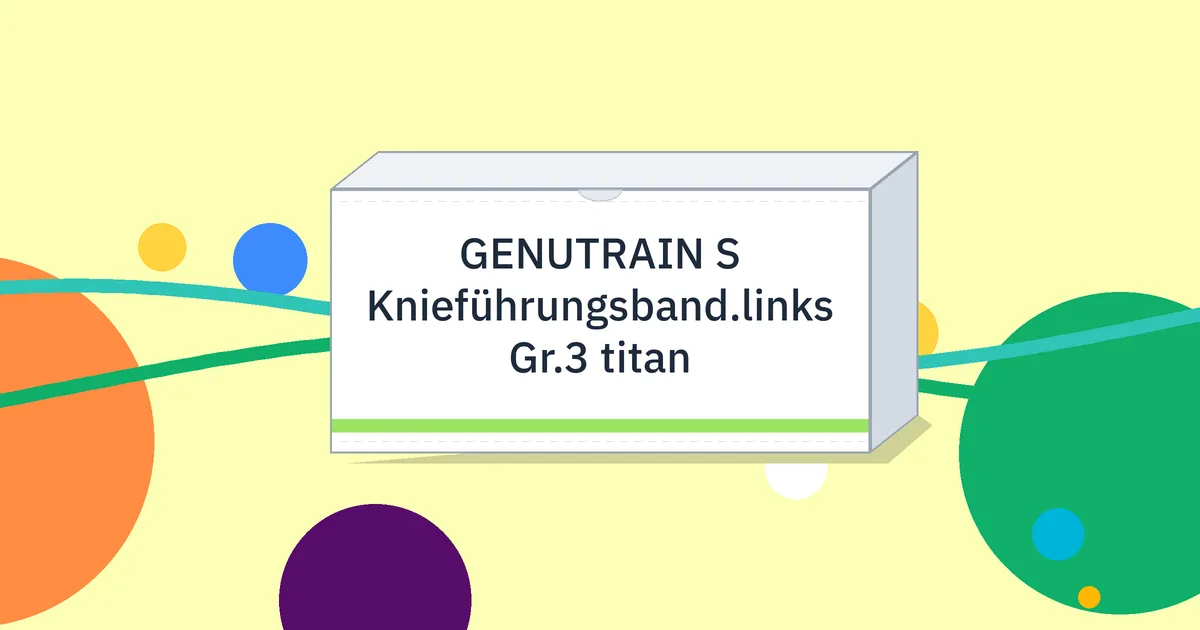 Symbolbild: Packung mit der Aufschrift GENUTRAIN S Knieführungsband.links Gr.3 titan (PZN 02428788) – Verfügbarkeit und Bezug in Apotheken in Frankfurt am Main