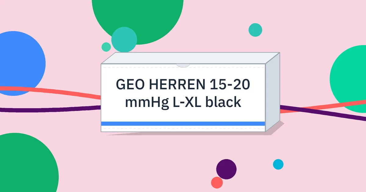 Symbolbild: Packung mit der Aufschrift GEO HERREN 15-20 mmHg L-XL black (PZN 20112563) – Verfügbarkeit und Bezug in Apotheken in Frankfurt am Main