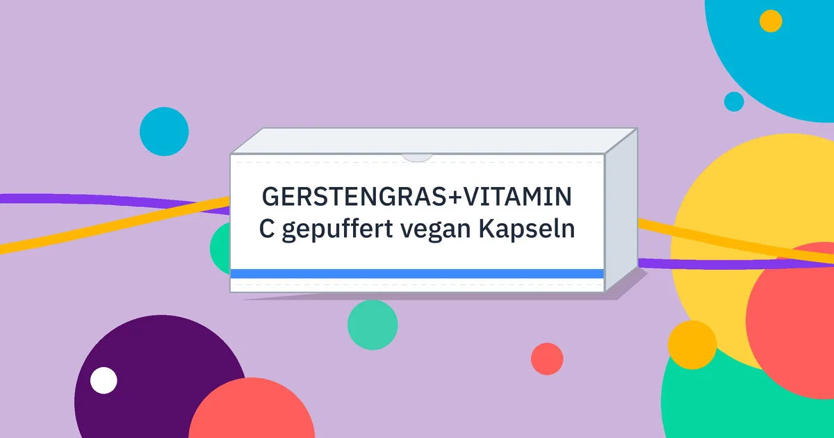 Symbolbild: Packung mit der Aufschrift GERSTENGRAS+VITAMIN C gepuffert vegan Kapseln (PZN 20514014) – Verfügbarkeit und Bezug in Apotheken in Frankfurt am Main