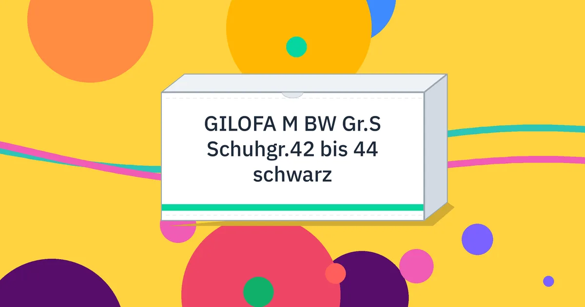 Symbolbild: Packung mit der Aufschrift GILOFA M BW Gr.S Schuhgr.42 bis 44 schwarz (PZN 16724415) – Verfügbarkeit und Bezug in Apotheken in Frankfurt am Main