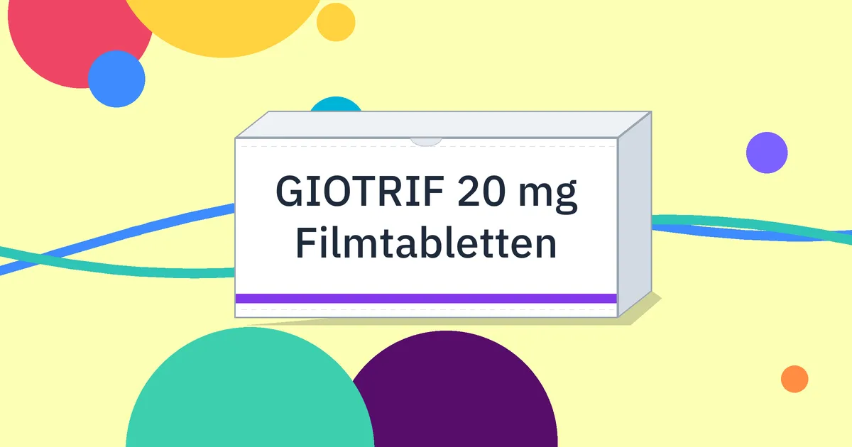 Symbolbild: Packung mit der Aufschrift GIOTRIF 20 mg Filmtabletten (PZN 13657322) – Verfügbarkeit und Bezug in Apotheken in Frankfurt am Main