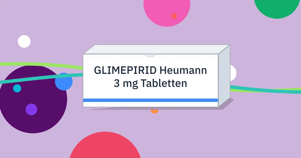Symbolbild: Packung mit der Aufschrift GLIMEPIRID Heumann 3 mg Tabletten (PZN 04378882) – Verfügbarkeit und Bezug in Apotheken in Frankfurt am Main