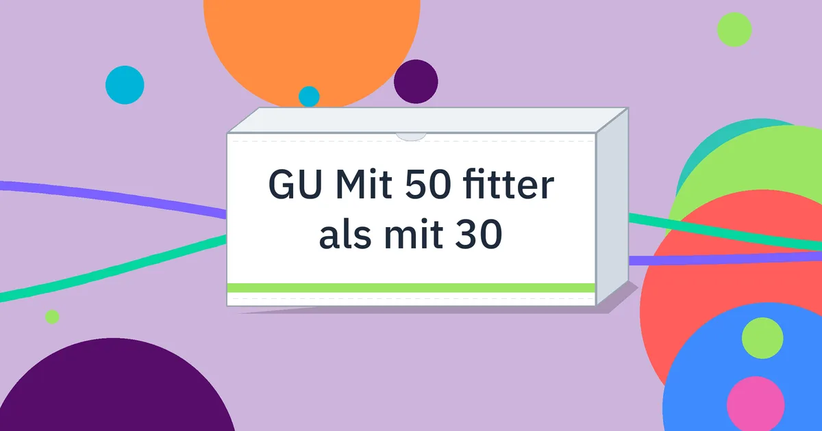 Symbolbild: Packung mit der Aufschrift GU Mit 50 fitter als mit 30 (PZN 16653721) – Verfügbarkeit und Bezug in Apotheken in Frankfurt am Main