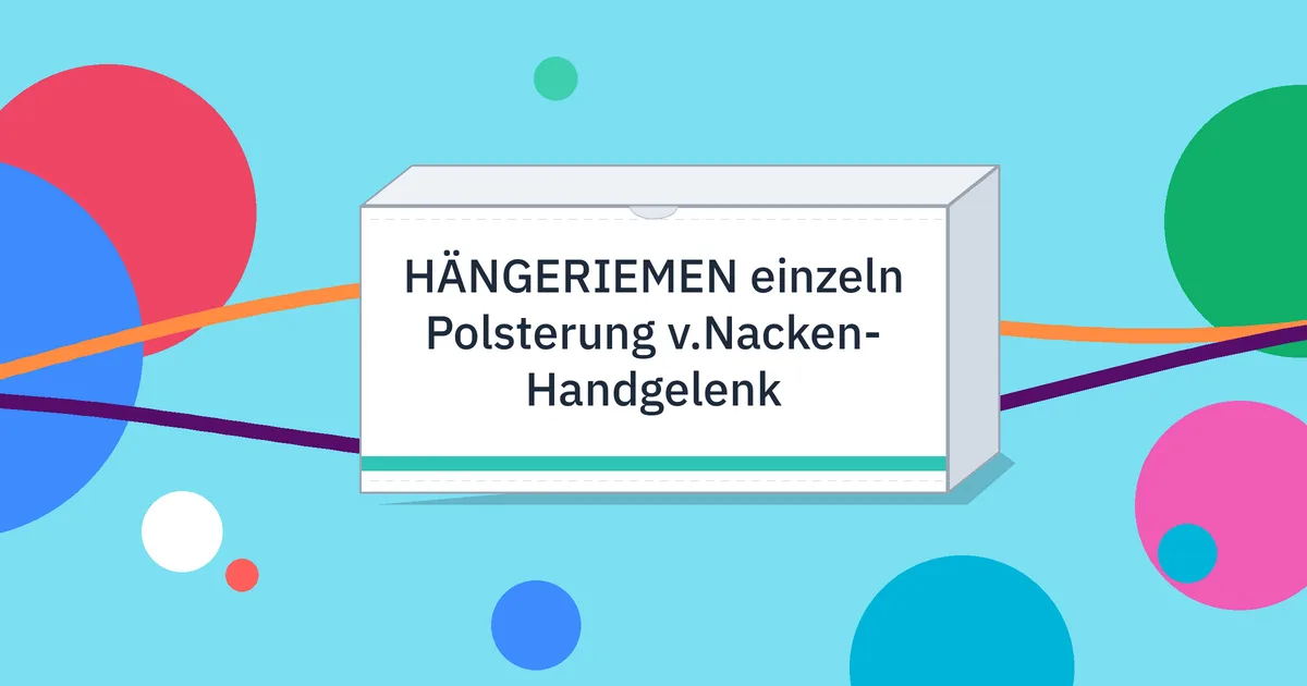Symbolbild: Packung mit der Aufschrift HÄNGERIEMEN einzeln Polsterung v.Nacken-Handgelenk (PZN 19069454) – Verfügbarkeit und Bezug in Apotheken in Frankfurt am Main