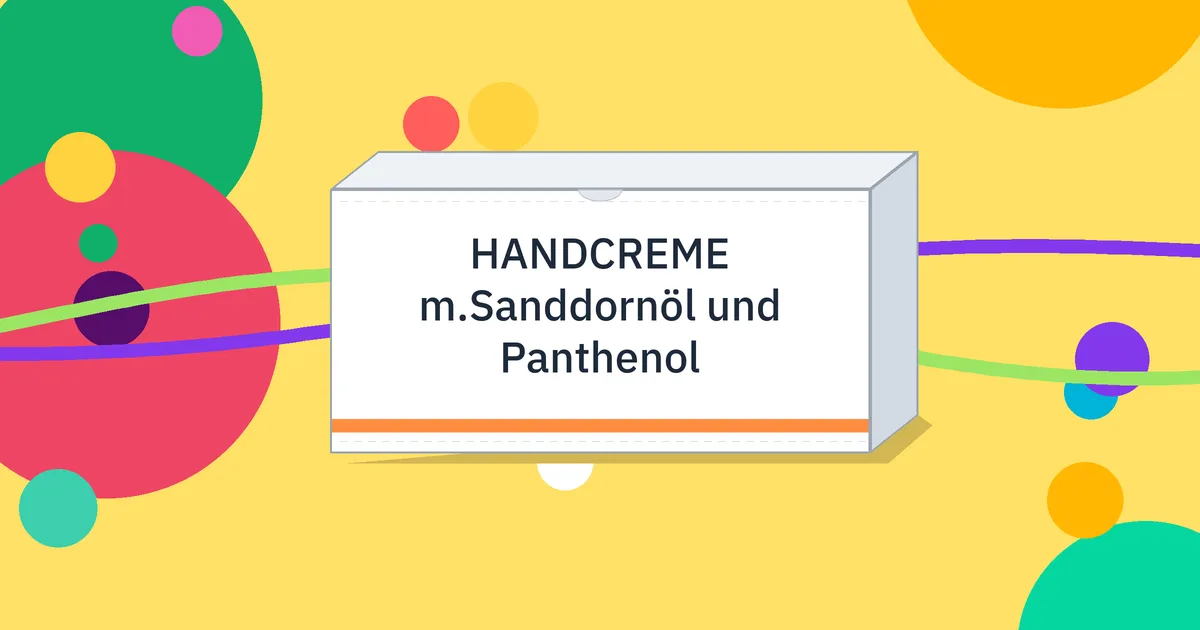 Symbolbild: Packung mit der Aufschrift HANDCREME m.Sanddornöl und Panthenol (PZN 13246889) – Verfügbarkeit und Bezug in Apotheken in Frankfurt am Main