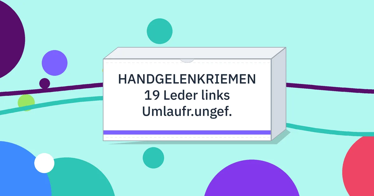 Symbolbild: Packung mit der Aufschrift HANDGELENKRIEMEN 19 Leder links Umlaufr.ungef. (PZN 03230605) – Verfügbarkeit und Bezug in Apotheken in Frankfurt am Main