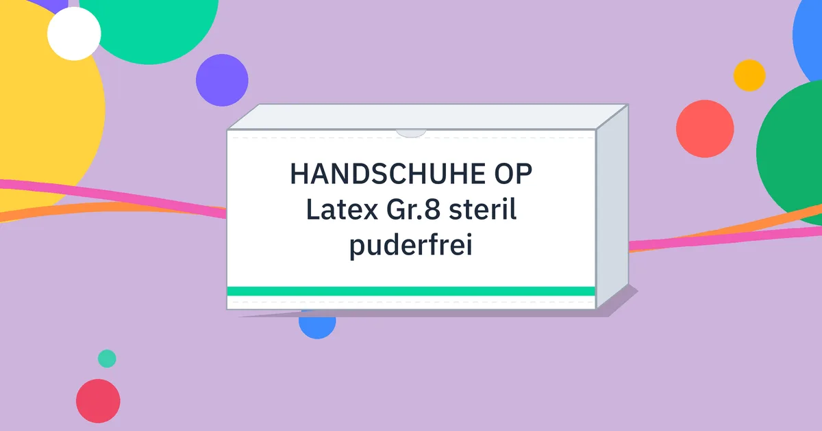 Symbolbild: Packung mit der Aufschrift HANDSCHUHE OP Latex Gr.8 steril puderfrei (PZN 01343765) – Verfügbarkeit und Bezug in Apotheken in Frankfurt am Main