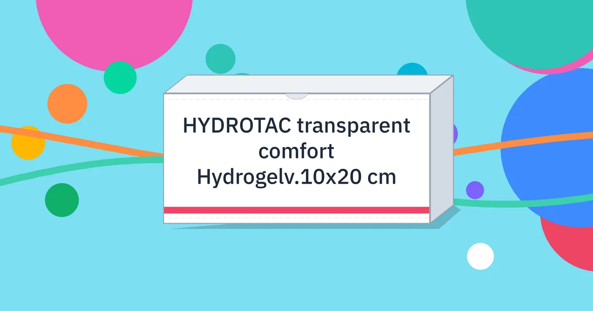 Symbolbild: Packung mit der Aufschrift HYDROTAC transparent comfort Hydrogelv.10x20 cm (PZN 12801751) – Verfügbarkeit und Bezug in Apotheken in Frankfurt am Main