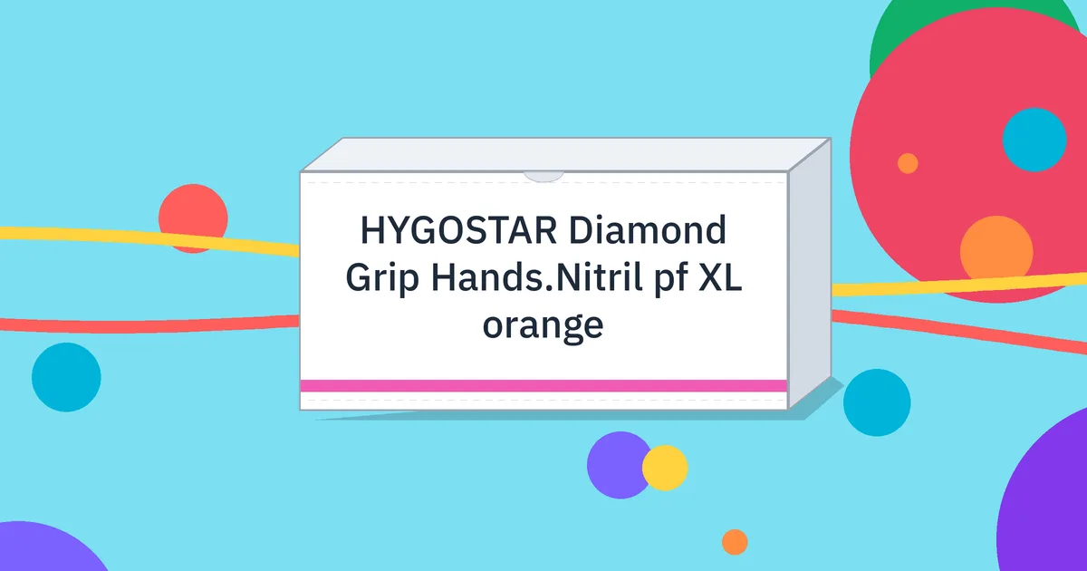 Symbolbild: Packung mit der Aufschrift HYGOSTAR Diamond Grip Hands.Nitril pf XL orange (PZN 20773626) – Verfügbarkeit und Bezug in Apotheken in Frankfurt am Main