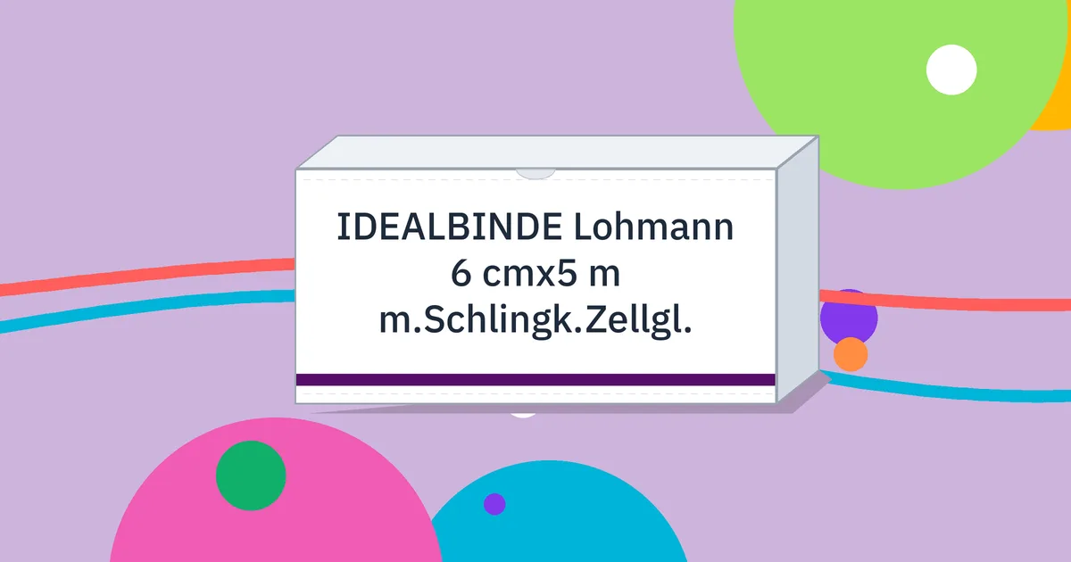 Symbolbild: Packung mit der Aufschrift IDEALBINDE Lohmann 6 cmx5 m m.Schlingk.Zellgl. (PZN 00321885) – Verfügbarkeit und Bezug in Apotheken in Frankfurt am Main