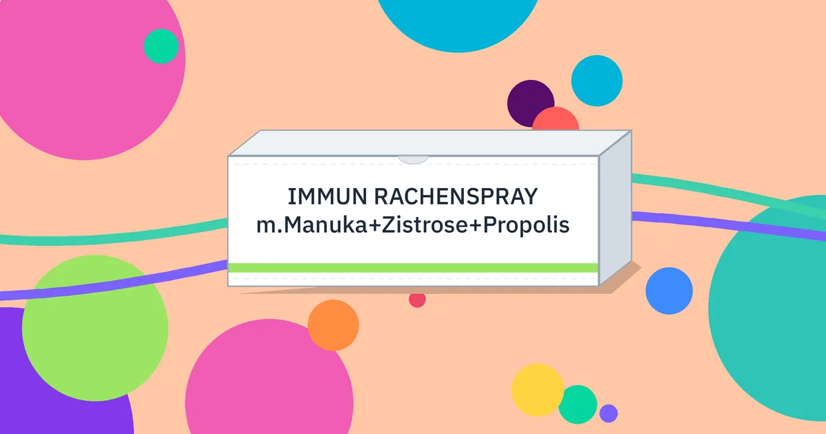 Symbolbild: Packung mit der Aufschrift IMMUN RACHENSPRAY m.Manuka+Zistrose+Propolis (PZN 19903029) – Verfügbarkeit und Bezug in Apotheken in Frankfurt am Main