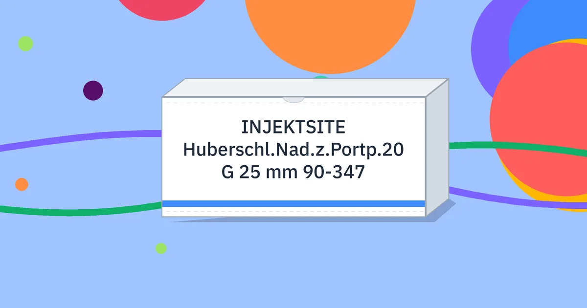 Symbolbild: Packung mit der Aufschrift INJEKTSITE Huberschl.Nad.z.Portp.20 G 25 mm 90-347 (PZN 00956709) – Verfügbarkeit und Bezug in Apotheken in Frankfurt am Main