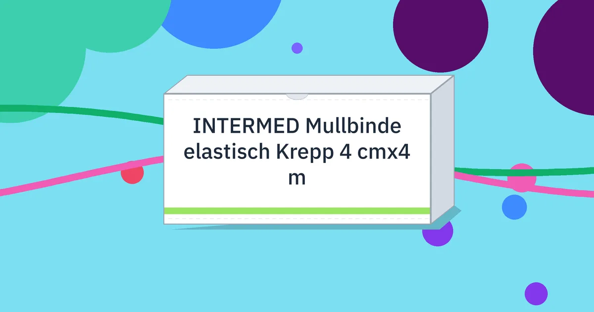 Symbolbild: Packung mit der Aufschrift INTERMED Mullbinde elastisch Krepp 4 cmx4 m (PZN 02702574) – Verfügbarkeit und Bezug in Apotheken in Frankfurt am Main