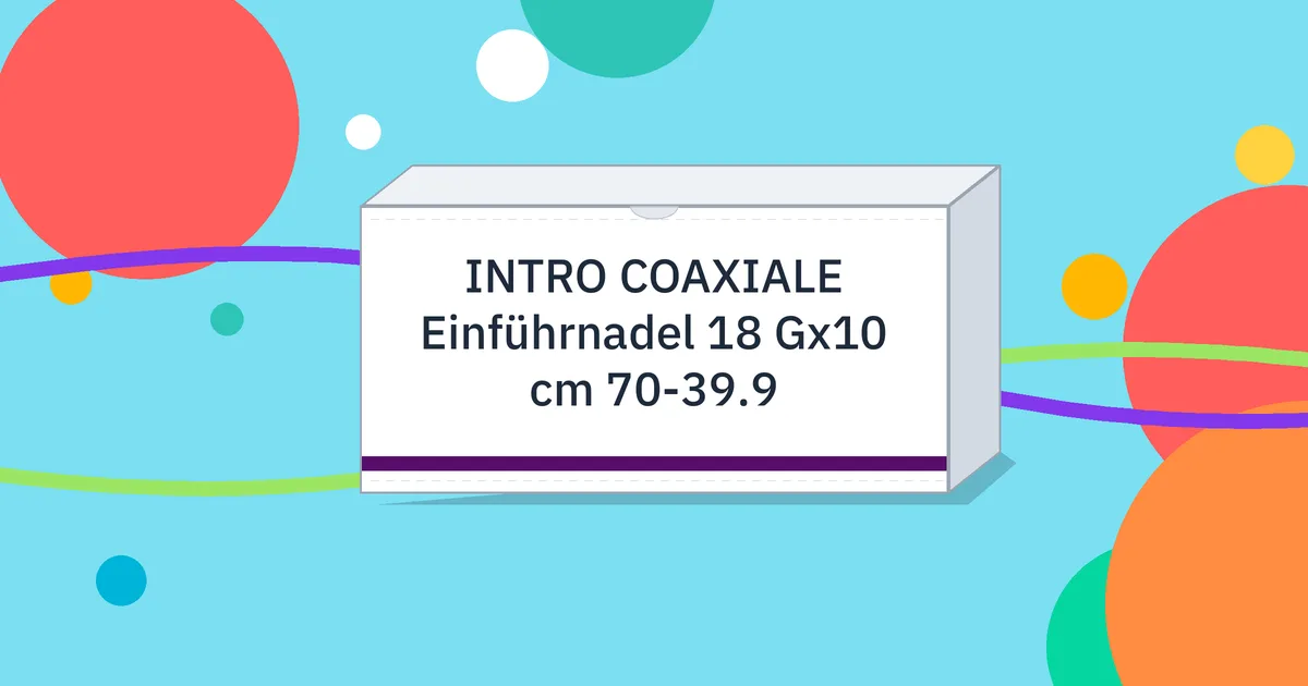 Symbolbild: Packung mit der Aufschrift INTRO COAXIALE Einführnadel 18 Gx10 cm 70-39.9 (PZN 16946251) – Verfügbarkeit und Bezug in Apotheken in Frankfurt am Main