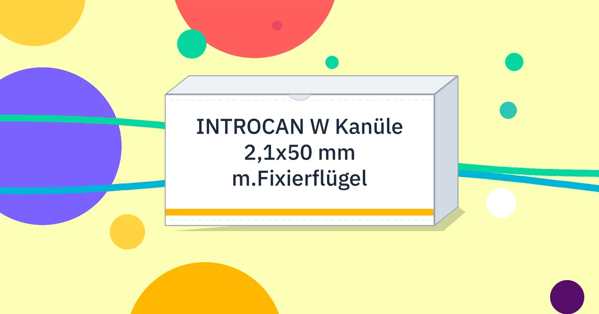 Symbolbild: Packung mit der Aufschrift INTROCAN W Kanüle 2,1x50 mm m.Fixierflügel (PZN 04423944) – Verfügbarkeit und Bezug in Apotheken in Frankfurt am Main
