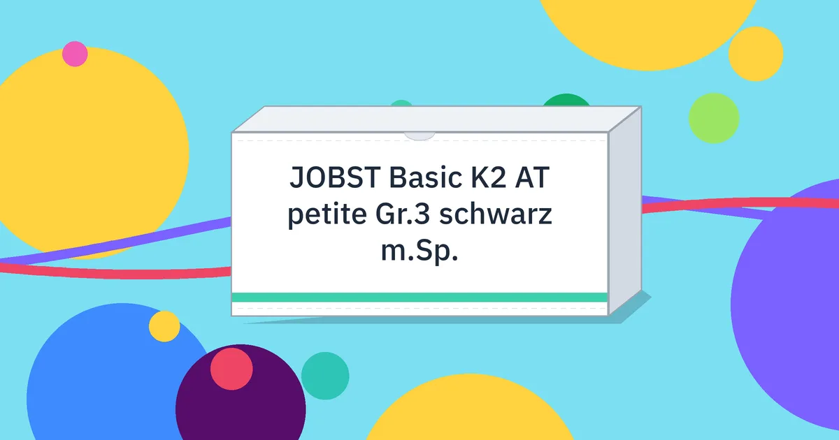 Symbolbild: Packung mit der Aufschrift JOBST Basic K2 AT petite Gr.3 schwarz m.Sp. (PZN 15311935) – Verfügbarkeit und Bezug in Apotheken in Frankfurt am Main