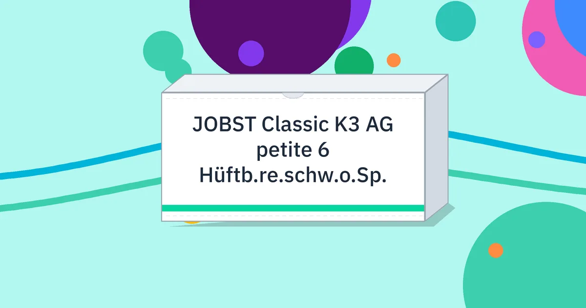 Symbolbild: Packung mit der Aufschrift JOBST Classic K3 AG petite 6 Hüftb.re.schw.o.Sp. (PZN 13075270) – Verfügbarkeit und Bezug in Apotheken in Frankfurt am Main