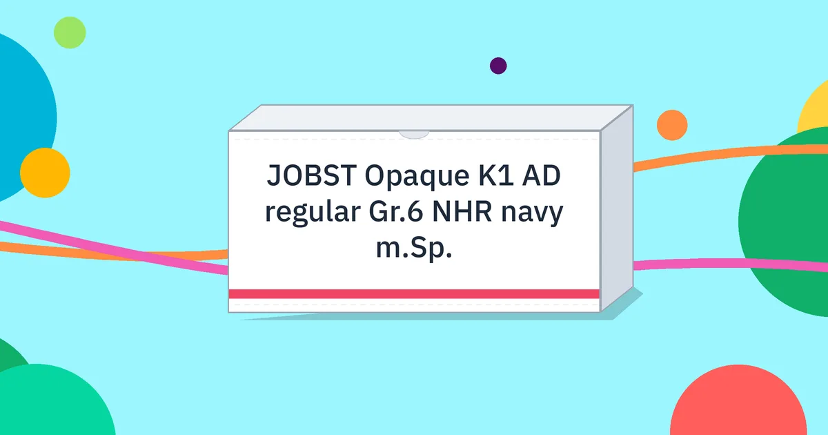 Symbolbild: Packung mit der Aufschrift JOBST Opaque K1 AD regular Gr.6 NHR navy m.Sp. (PZN 13081299) – Verfügbarkeit und Bezug in Apotheken in Frankfurt am Main