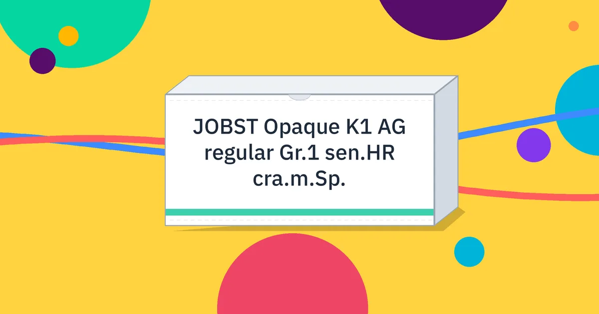 Symbolbild: Packung mit der Aufschrift JOBST Opaque K1 AG regular Gr.1 sen.HR cra.m.Sp. (PZN 13092475) – Verfügbarkeit und Bezug in Apotheken in Frankfurt am Main