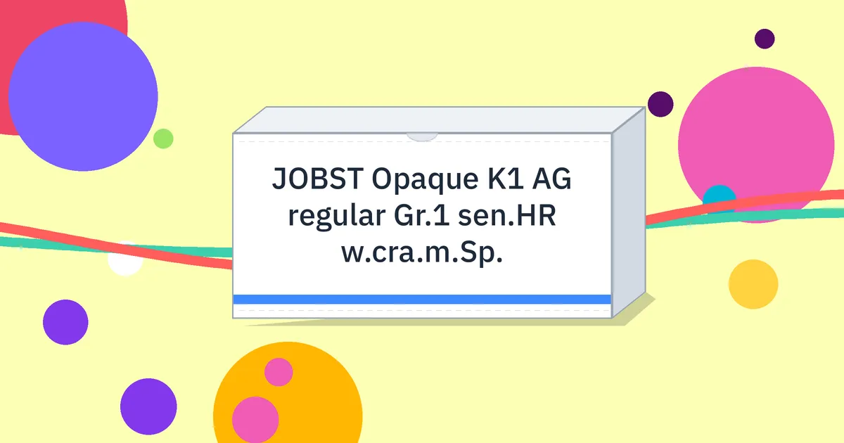 Symbolbild: Packung mit der Aufschrift JOBST Opaque K1 AG regular Gr.1 sen.HR w.cra.m.Sp. (PZN 13092995) – Verfügbarkeit und Bezug in Apotheken in Frankfurt am Main