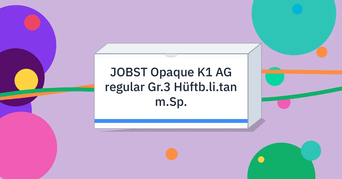 Symbolbild: Packung mit der Aufschrift JOBST Opaque K1 AG regular Gr.3 Hüftb.li.tan m.Sp. (PZN 16272580) – Verfügbarkeit und Bezug in Apotheken in Frankfurt am Main