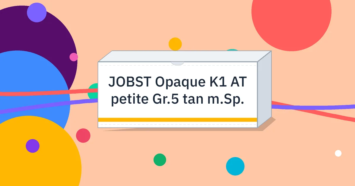 Symbolbild: Packung mit der Aufschrift JOBST Opaque K1 AT petite Gr.5 tan m.Sp. (PZN 16276595) – Verfügbarkeit und Bezug in Apotheken in Frankfurt am Main