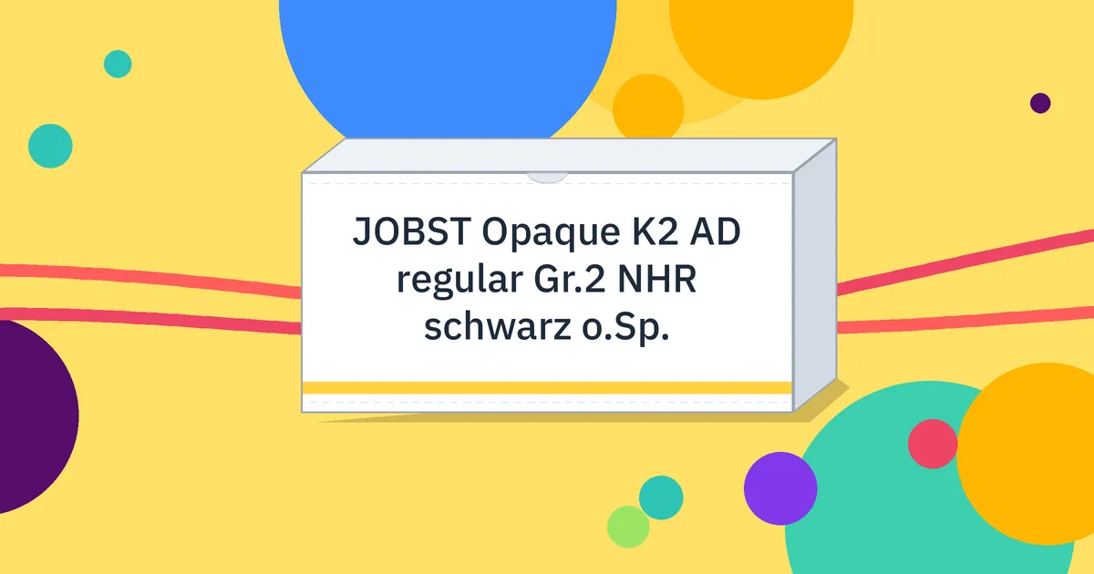 Symbolbild: Packung mit der Aufschrift JOBST Opaque K2 AD regular Gr.2 NHR schwarz o.Sp. (PZN 13111528) – Verfügbarkeit und Bezug in Apotheken in Frankfurt am Main