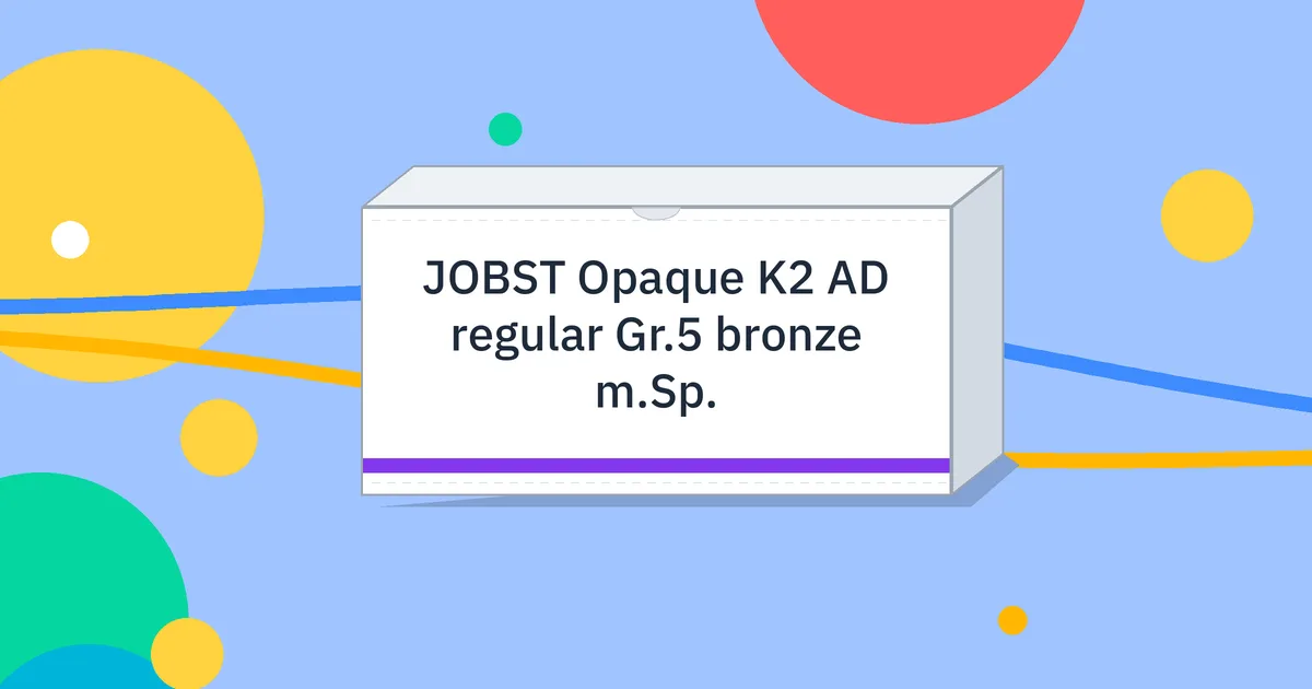 Symbolbild: Packung mit der Aufschrift JOBST Opaque K2 AD regular Gr.5 bronze m.Sp. (PZN 13110150) – Verfügbarkeit und Bezug in Apotheken in Frankfurt am Main