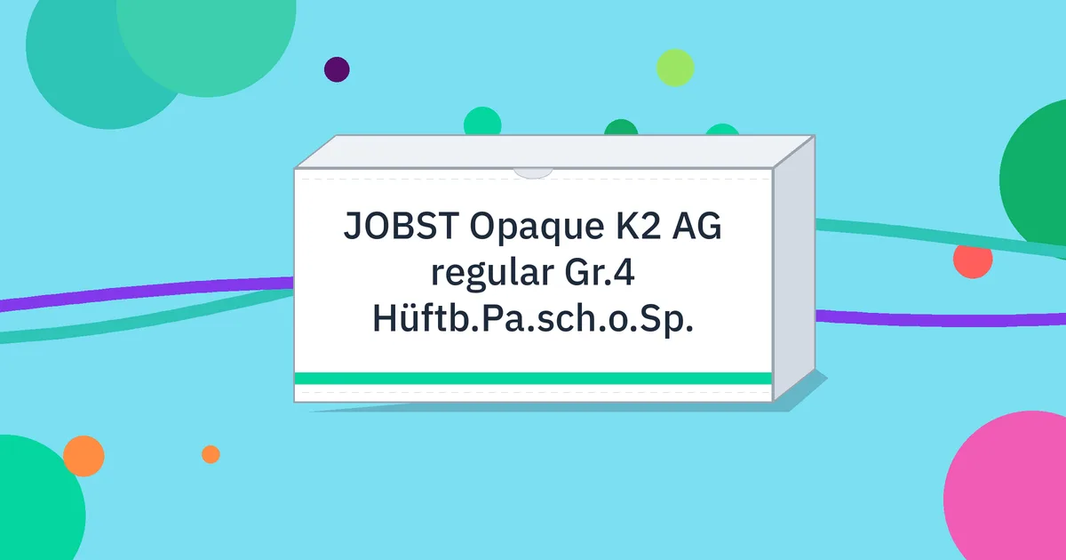 Symbolbild: Packung mit der Aufschrift JOBST Opaque K2 AG regular Gr.4 Hüftb.Pa.sch.o.Sp. (PZN 13117034) – Verfügbarkeit und Bezug in Apotheken in Frankfurt am Main