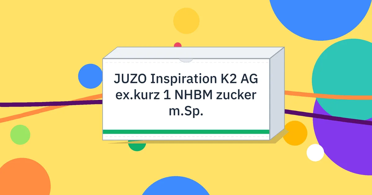 Symbolbild: Packung mit der Aufschrift JUZO Inspiration K2 AG ex.kurz 1 NHBM zucker m.Sp. (PZN 14961996) – Verfügbarkeit und Bezug in Apotheken in Frankfurt am Main