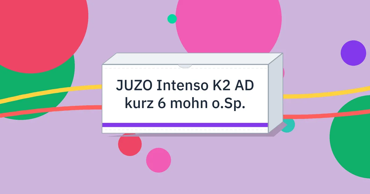 Symbolbild: Packung mit der Aufschrift JUZO Intenso K2 AD kurz 6 mohn o.Sp. (PZN 18618278) – Verfügbarkeit und Bezug in Apotheken in Frankfurt am Main