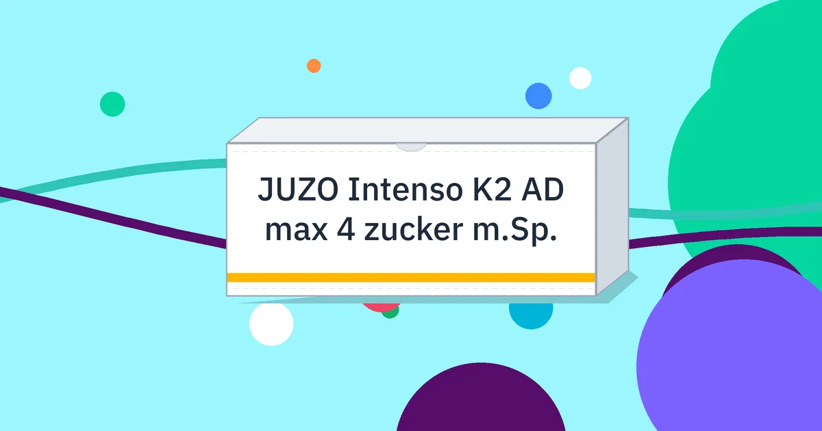 Symbolbild: Packung mit der Aufschrift JUZO Intenso K2 AD max 4 zucker m.Sp. (PZN 18609003) – Verfügbarkeit und Bezug in Apotheken in Frankfurt am Main