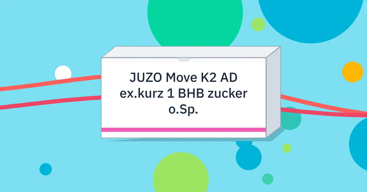 Symbolbild: Packung mit der Aufschrift JUZO Move K2 AD ex.kurz 1 BHB zucker o.Sp. (PZN 18510813) – Verfügbarkeit und Bezug in Apotheken in Frankfurt am Main