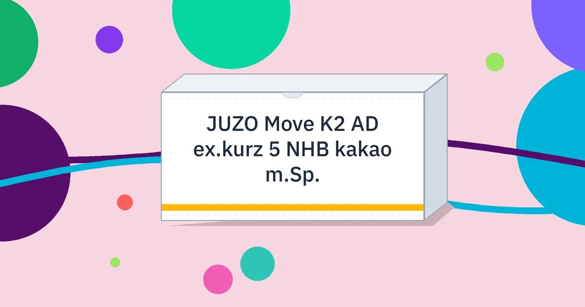 Symbolbild: Packung mit der Aufschrift JUZO Move K2 AD ex.kurz 5 NHB kakao m.Sp. (PZN 18541883) – Verfügbarkeit und Bezug in Apotheken in Frankfurt am Main