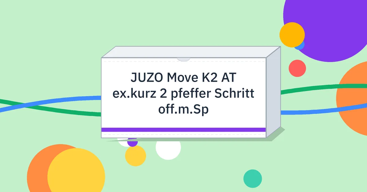 Symbolbild: Packung mit der Aufschrift JUZO Move K2 AT ex.kurz 2 pfeffer Schritt off.m.Sp (PZN 20671104) – Verfügbarkeit und Bezug in Apotheken in Frankfurt am Main