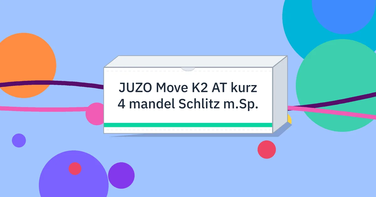 Symbolbild: Packung mit der Aufschrift JUZO Move K2 AT kurz 4 mandel Schlitz m.Sp. (PZN 20675013) – Verfügbarkeit und Bezug in Apotheken in Frankfurt am Main