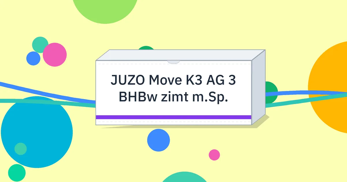 Symbolbild: Packung mit der Aufschrift JUZO Move K3 AG 3 BHBw zimt m.Sp. (PZN 18575847) – Verfügbarkeit und Bezug in Apotheken in Frankfurt am Main
