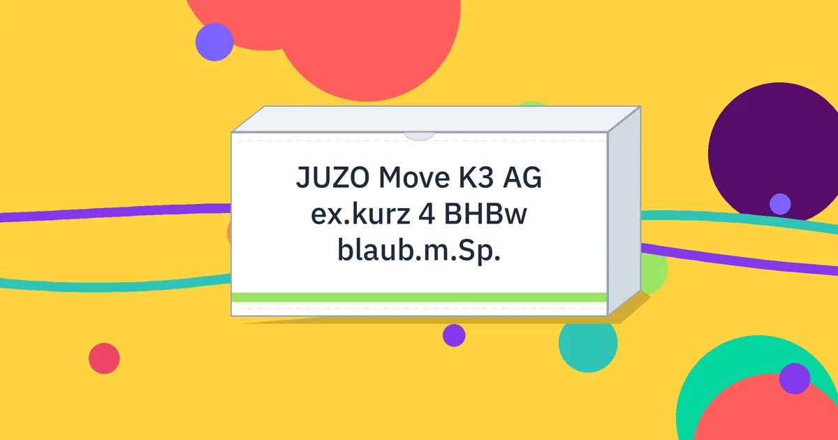Symbolbild: Packung mit der Aufschrift JUZO Move K3 AG ex.kurz 4 BHBw blaub.m.Sp. (PZN 18595608) – Verfügbarkeit und Bezug in Apotheken in Frankfurt am Main