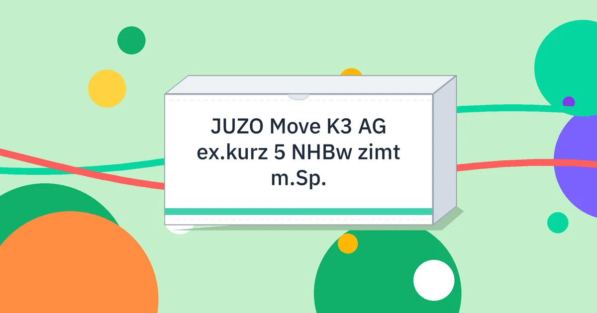Symbolbild: Packung mit der Aufschrift JUZO Move K3 AG ex.kurz 5 NHBw zimt m.Sp. (PZN 18582445) – Verfügbarkeit und Bezug in Apotheken in Frankfurt am Main