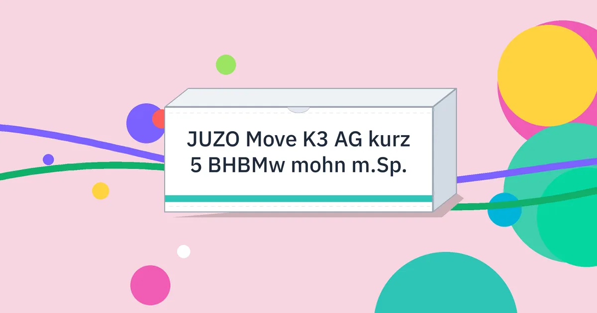 Symbolbild: Packung mit der Aufschrift JUZO Move K3 AG kurz 5 BHBMw mohn m.Sp. (PZN 18592171) – Verfügbarkeit und Bezug in Apotheken in Frankfurt am Main