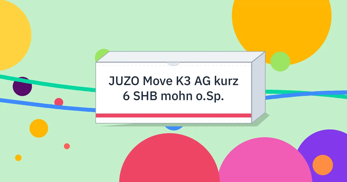 Symbolbild: Packung mit der Aufschrift JUZO Move K3 AG kurz 6 SHB mohn o.Sp. (PZN 18593302) – Verfügbarkeit und Bezug in Apotheken in Frankfurt am Main